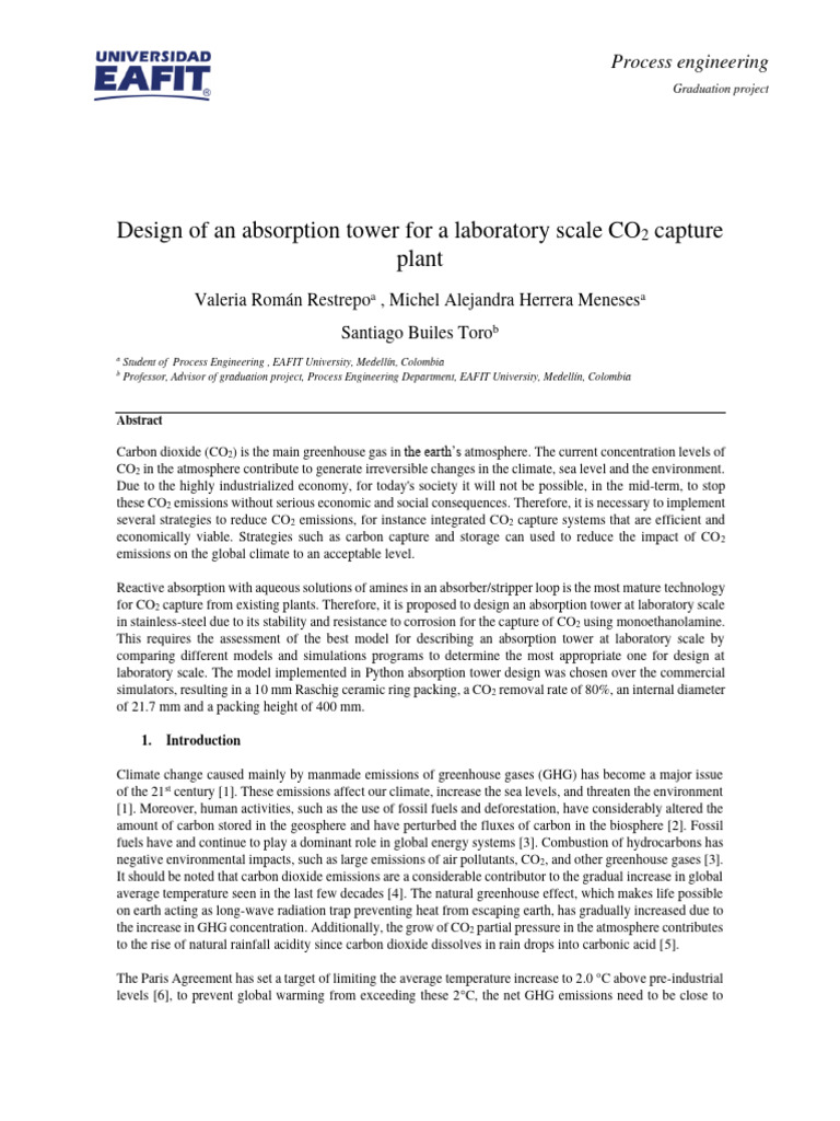 Design of An Absorption Tower For A Laboratory Scale CO2 Capture | PDF ...