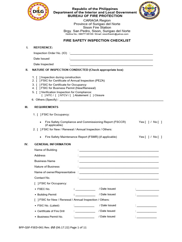 FSED 61F Fire Safety Inspection Checklist Rev.00 1 | PDF | Stairs | Door