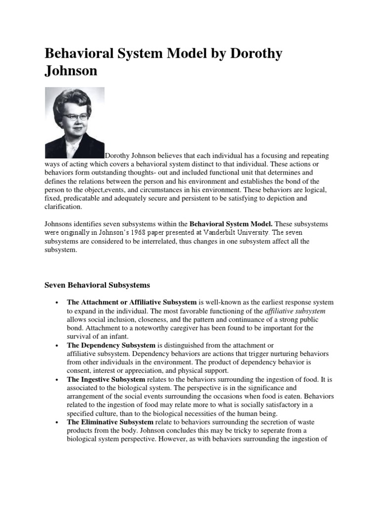 Behavioral System Model by Dorothy Johnson | PDF | System | Attachment ...