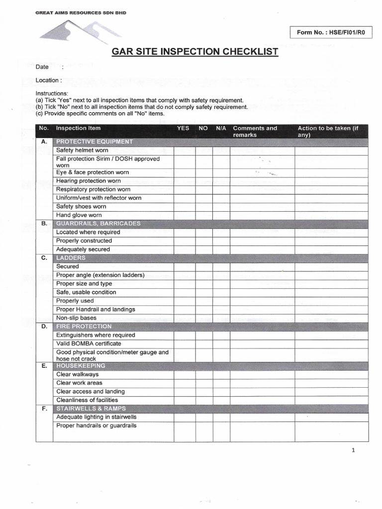 GAR Inspection Checklist | PDF