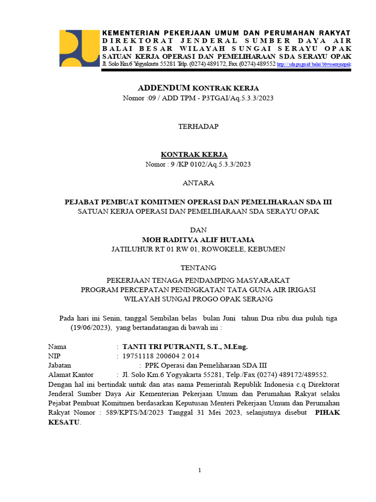 Addendum Kontrak P3TGAI 2023 | PDF | Sains & Matematika
