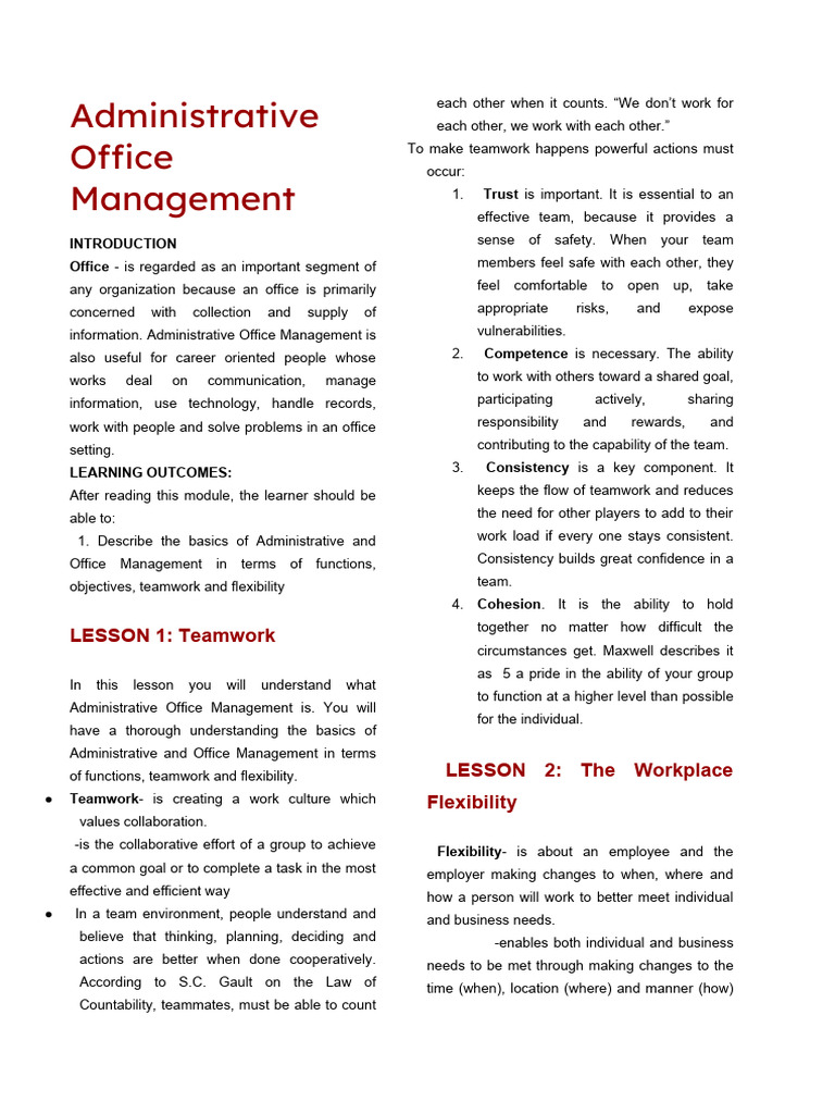 Overview of Administrative Office Management | PDF | Time Management ...