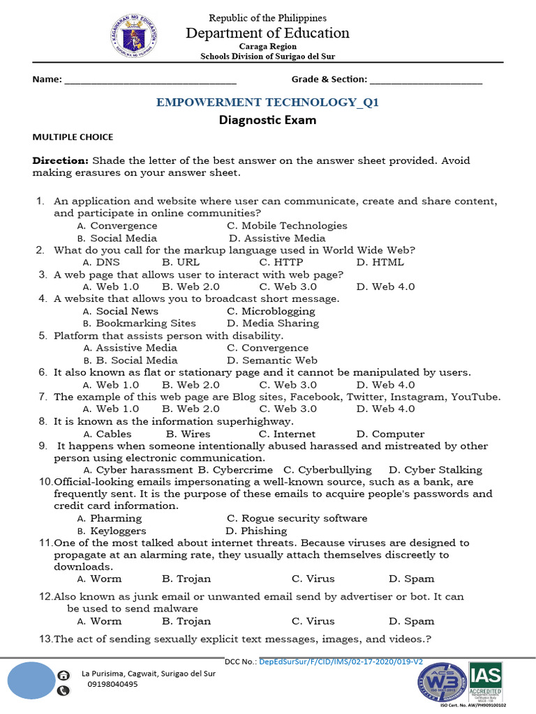 Diagnostic Test - Empotech - Q1 2022 2023 | PDF | World Wide Web ...