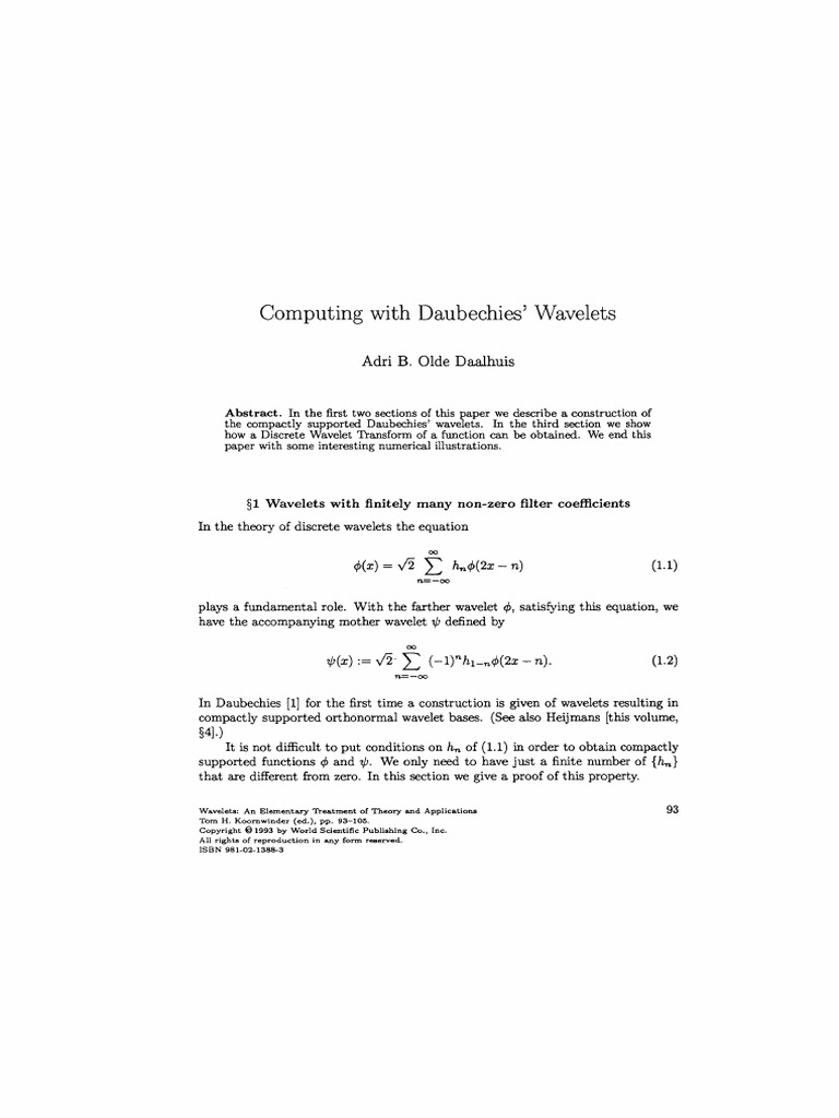 Computing With Daubechies' Wavelets: Adri B. Olde Daalhuis | PDF | Wavelet | Signal Processing