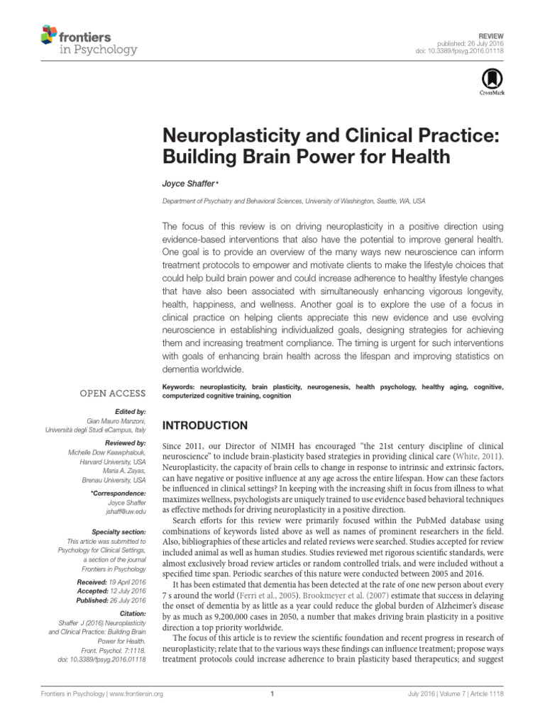 Neuroplasticity and Clinical Practice 2016 | PDF | Neuroplasticity | Omega 3 Fatty Acid