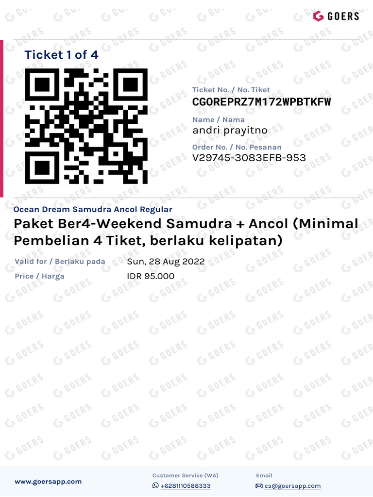 Ticket 1 of 4: Paket Ber4-Weekend Samudra + Ancol (Minimal Pembelian 4 Tiket, Berlaku Kelipatan ...