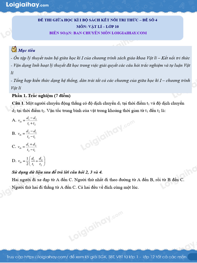 De Thi Giua Hoc Ki 1 Vat Li 10 Ket Noi Tri Thuc de So 04 1695980232 | PDF