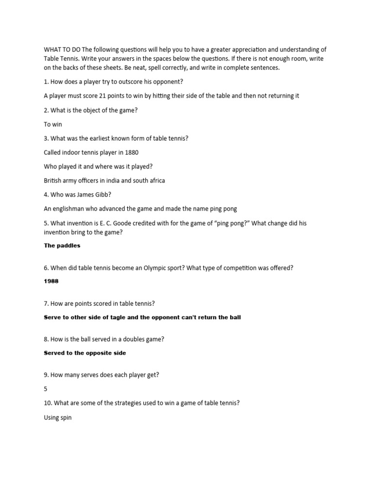 Ping Pong Questions | PDF