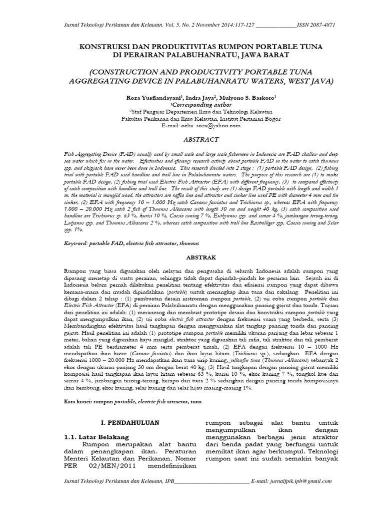 Konstruksi Rumpon Portable Tuna di Jawa Barat | PDF
