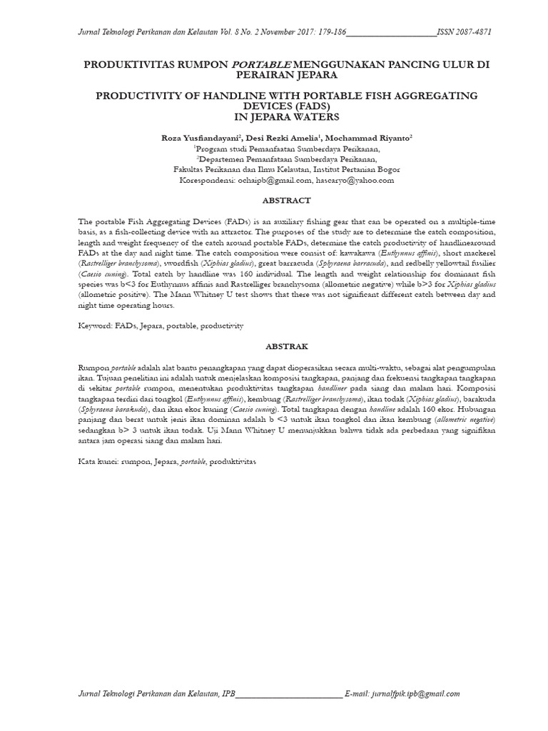Produktivitas Rumpon Portable Menggunakan Pancing | PDF