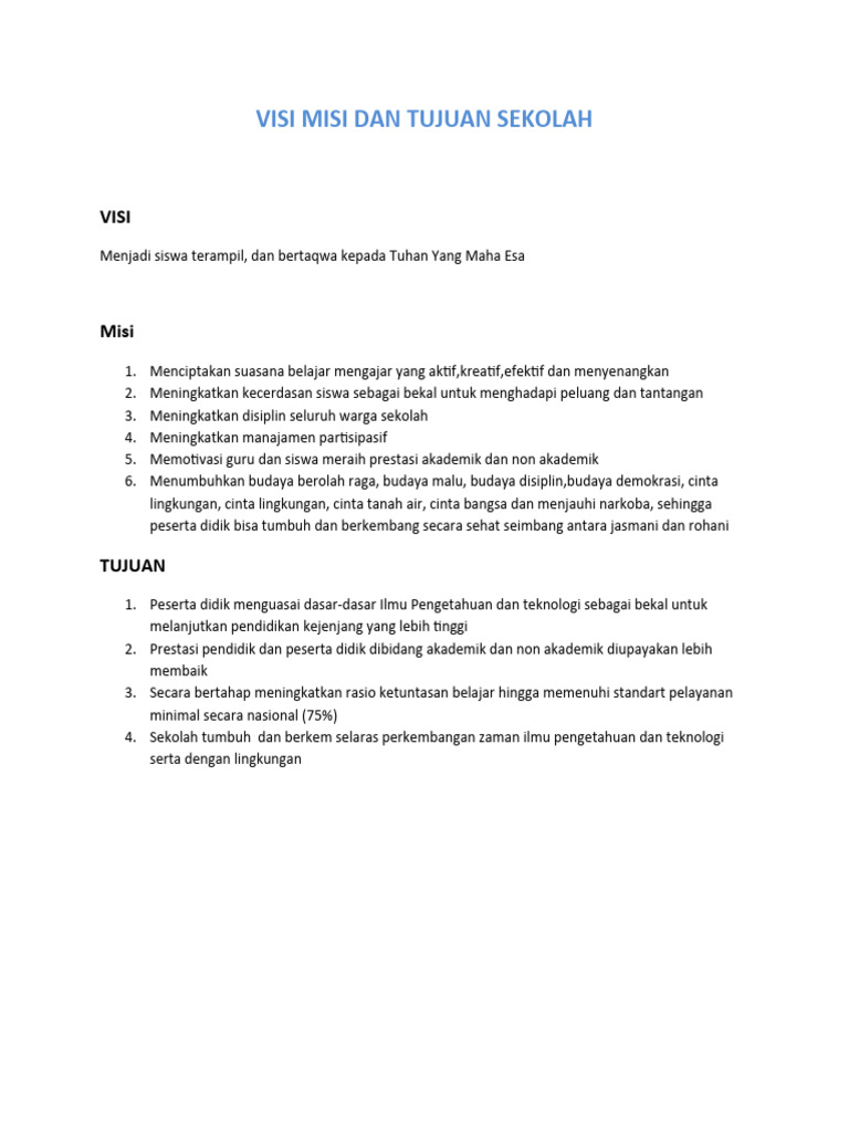 Visi Misi Dan Tujuan Sekolah | PDF | Karier & Perkembangan