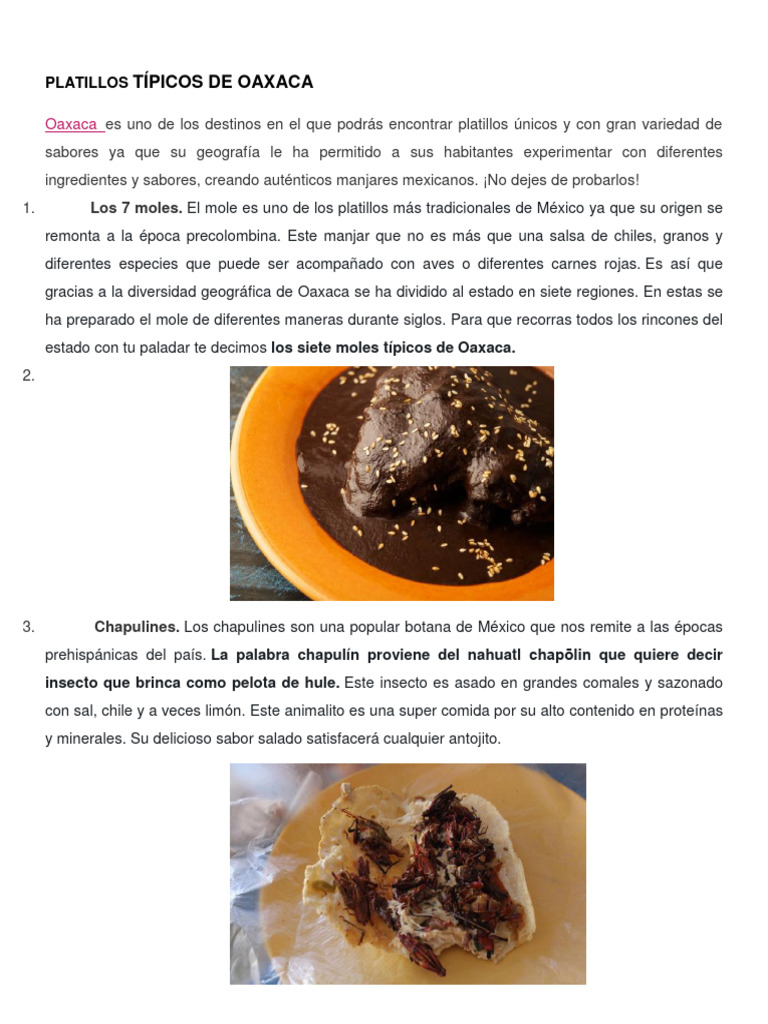 Platillos Típicos de Oaxaca | PDF | Taco | Cocina