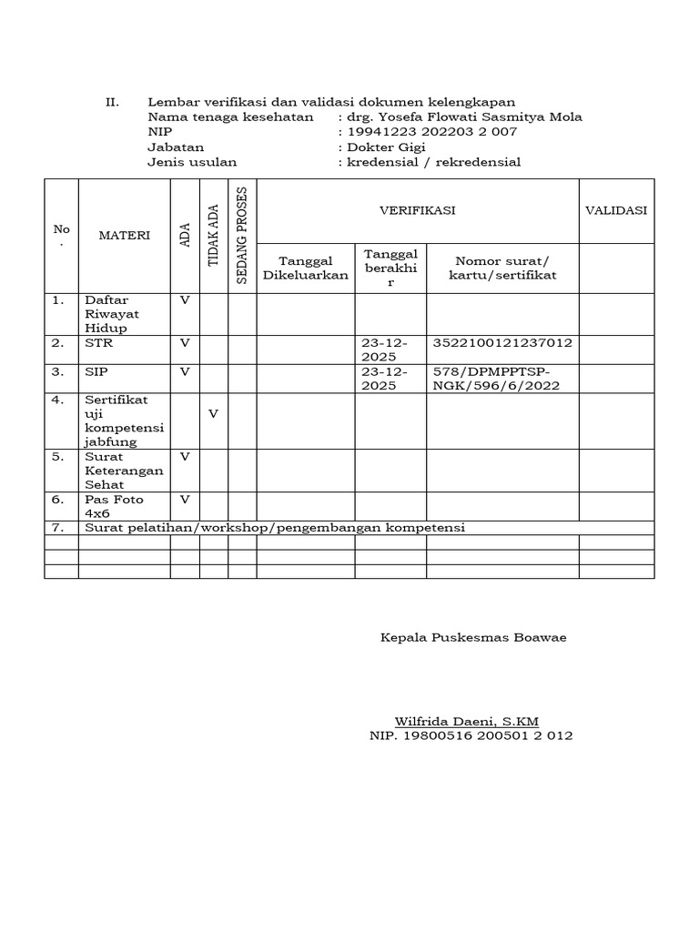 Formulir Drg. Yosefa | PDF