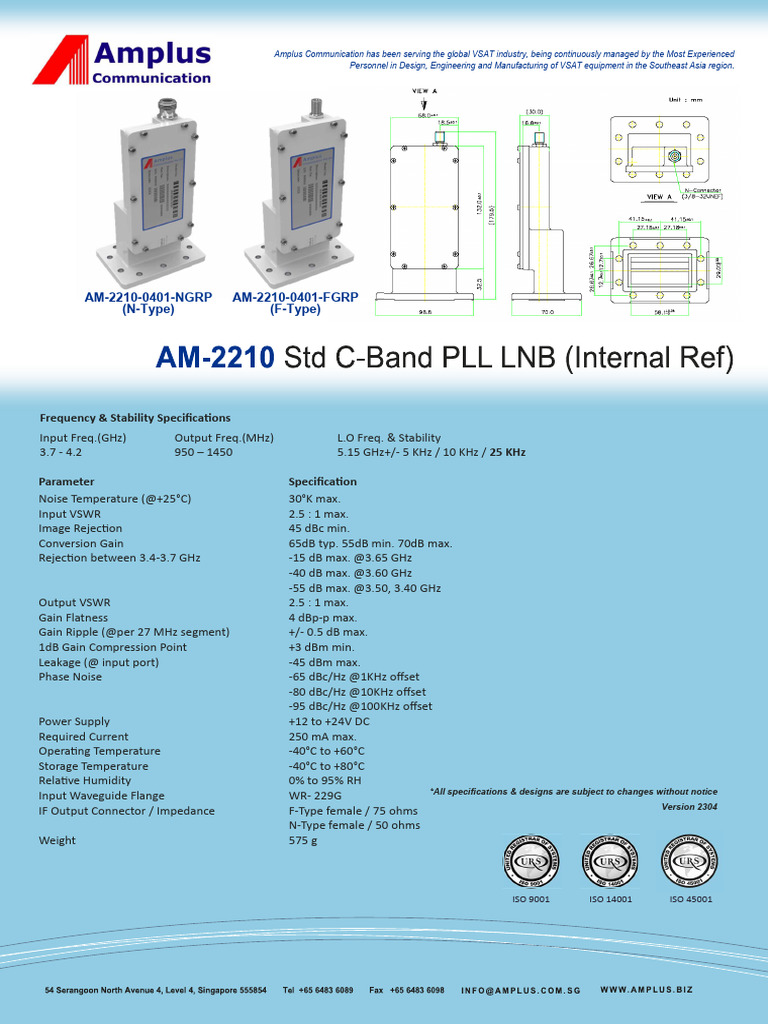 AM-2210 STD C-Band PLL LNB (Internal Ref) | PDF | Electrical ...