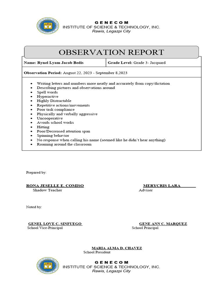 Grade 3 Student Behavior Report | PDF
