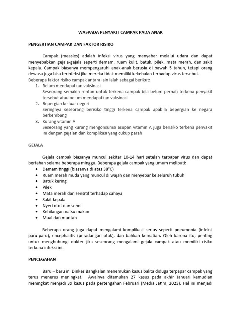 Waspada Penyakit Campak Pada Anak | PDF | Pengembangan Diri | Kesehatan ...