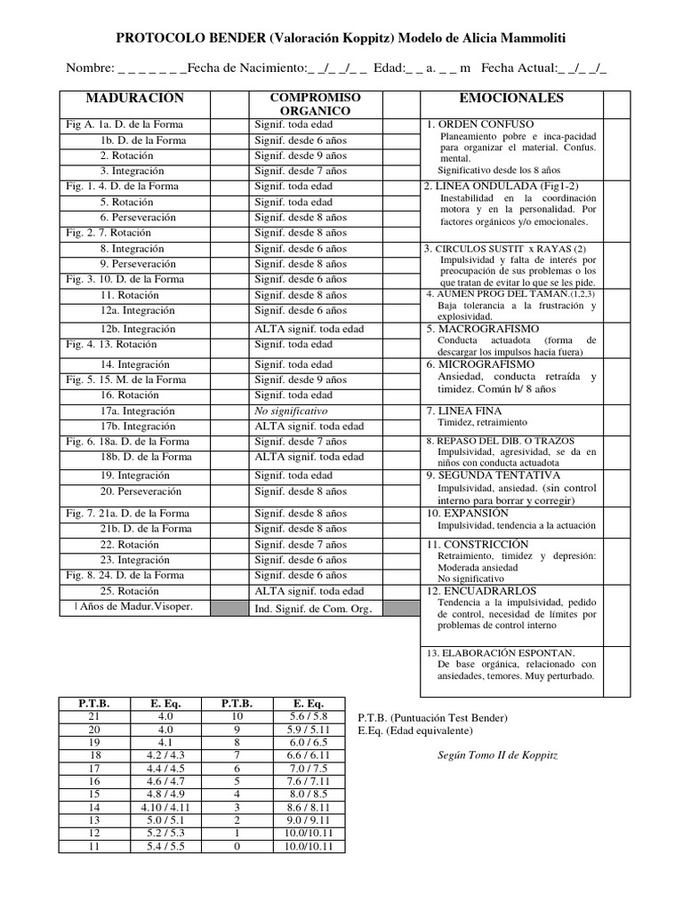 PROTOCOLO BENDER Modelo Mammoliti | PDF
