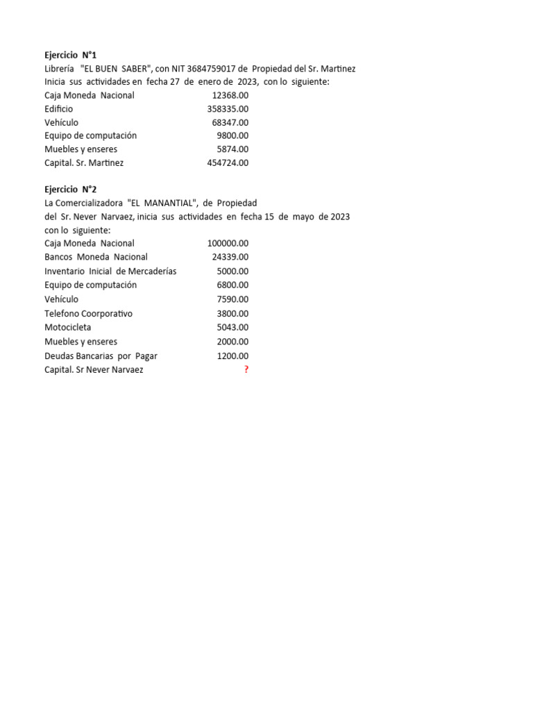 Ejemplos de Balance Inicial | PDF