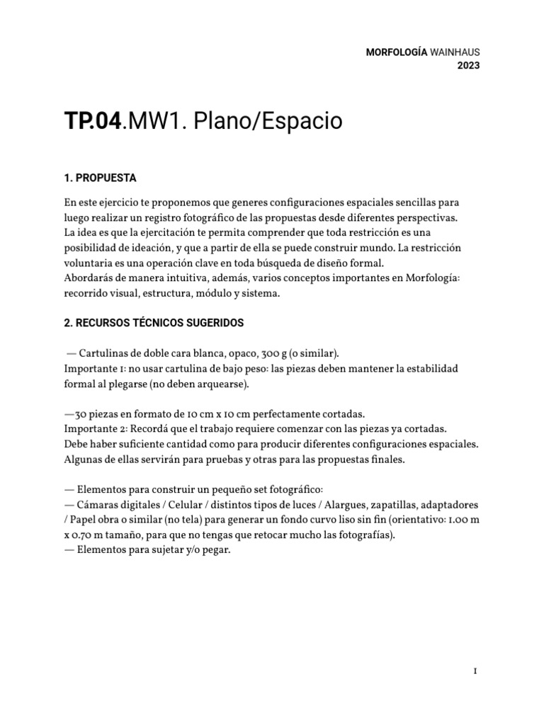 MW1 - Guía TP.04 Plano - Espacio 2023 | PDF
