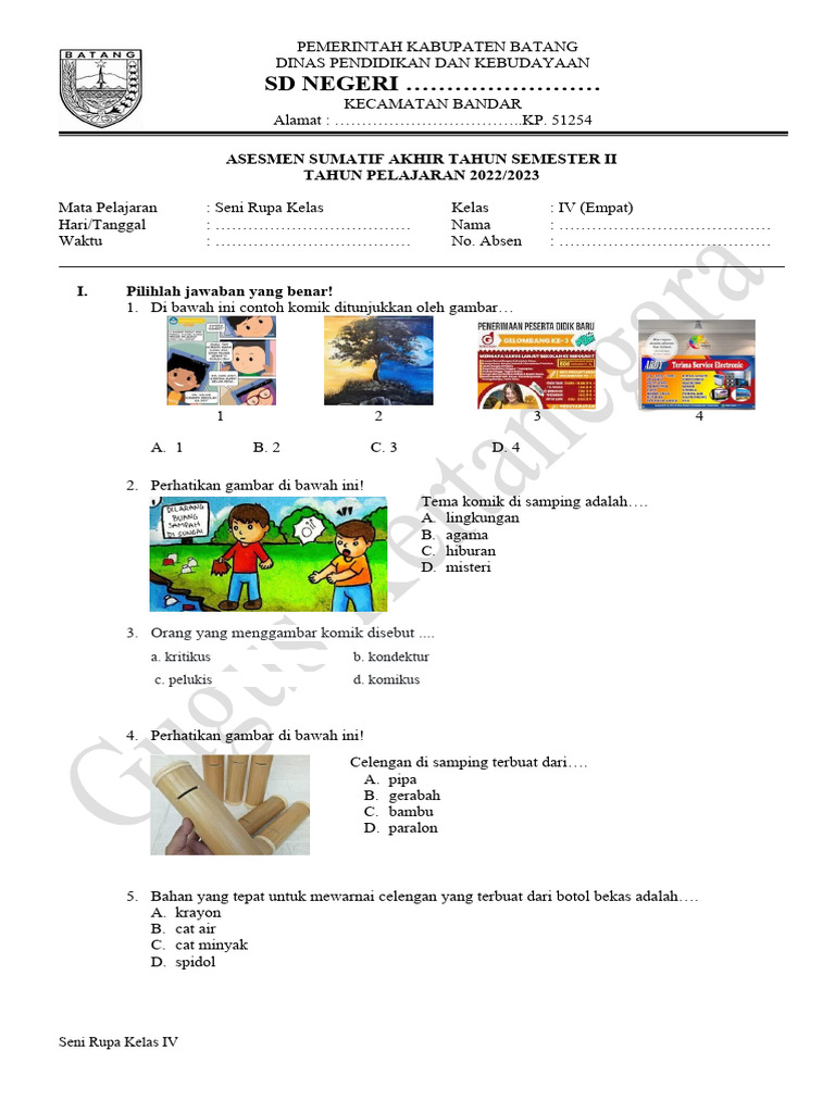 Soal Sas SMT 2 Seni Rupa KLS Iv | PDF