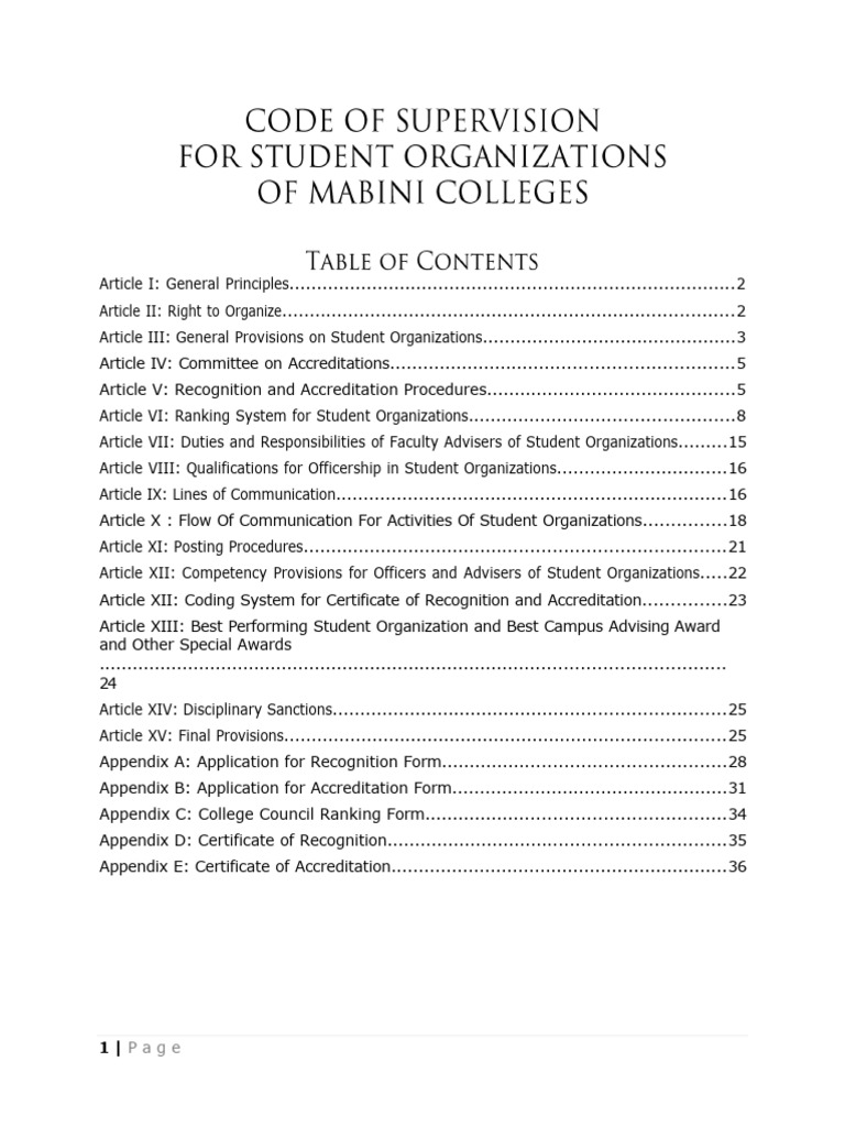Code of Supervision For Student Organizations - 070414 | PDF