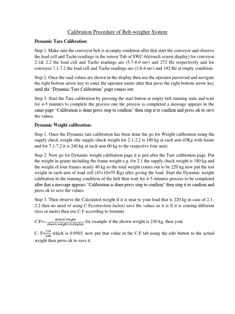 Calibration Procedure of Belt-Weigher System With SWC-64 ETH | PDF ...