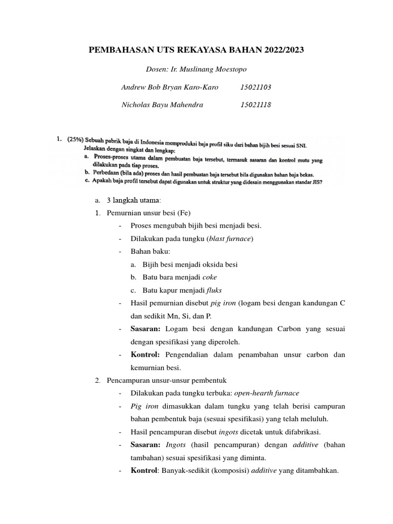 Pembahasan Uts Rekayasa Bahan 2022 | PDF