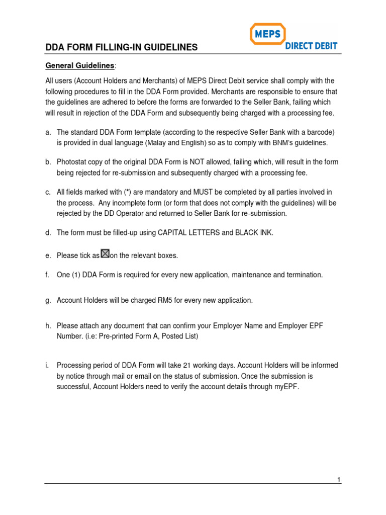 DDA Form Filling-In Guidelines 2 | PDF