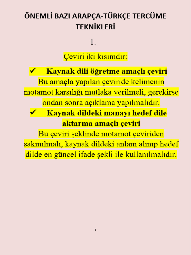 Arapça Modern Metin Tercüme Teknikleri | PDF
