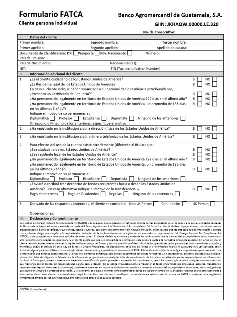 Fatca para Personas Banco Version 2.5 | PDF | Bancos