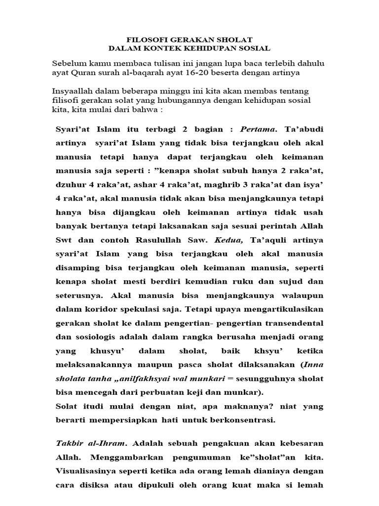 Filosofi Gerakan Sholat dalam Sosial | PDF | Agama & Spiritualitas