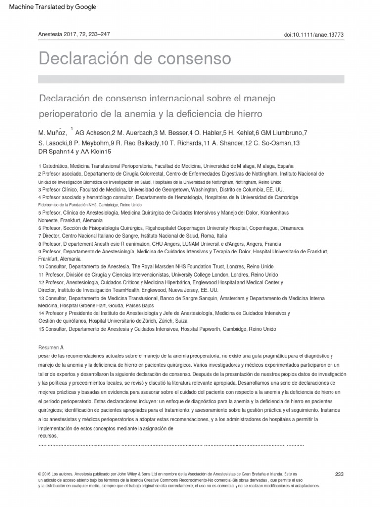 Anaesthesia - 2016 - Mu Oz - International Consensus Statement On The ...