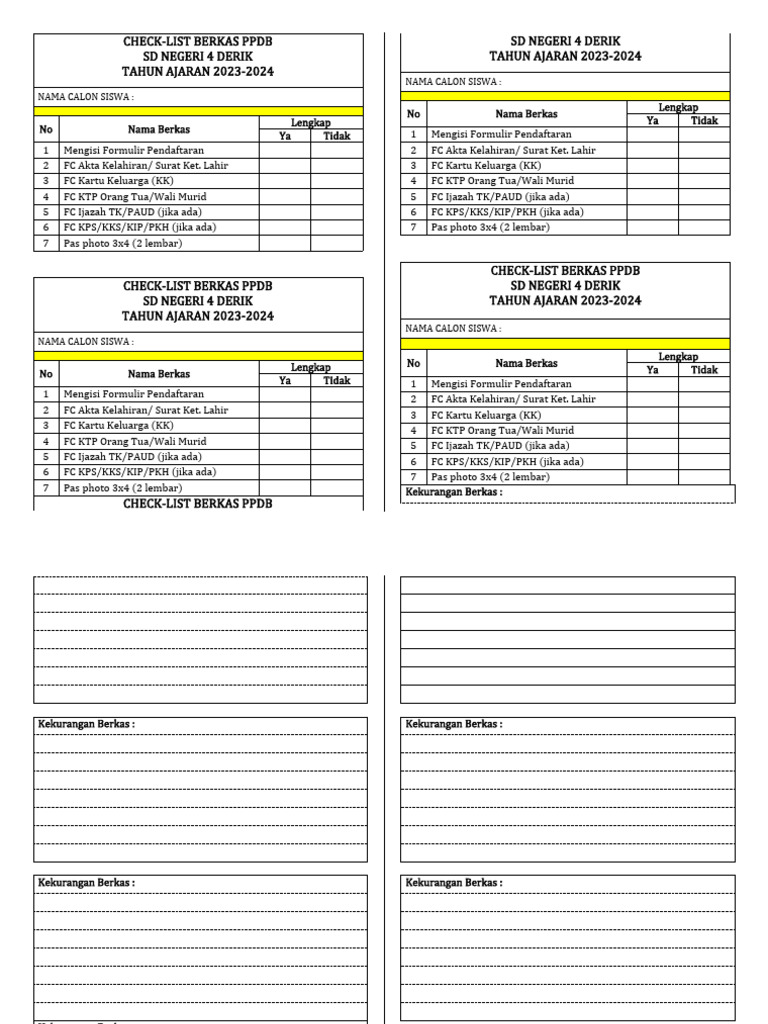Check List Dokumen PPDB | PDF
