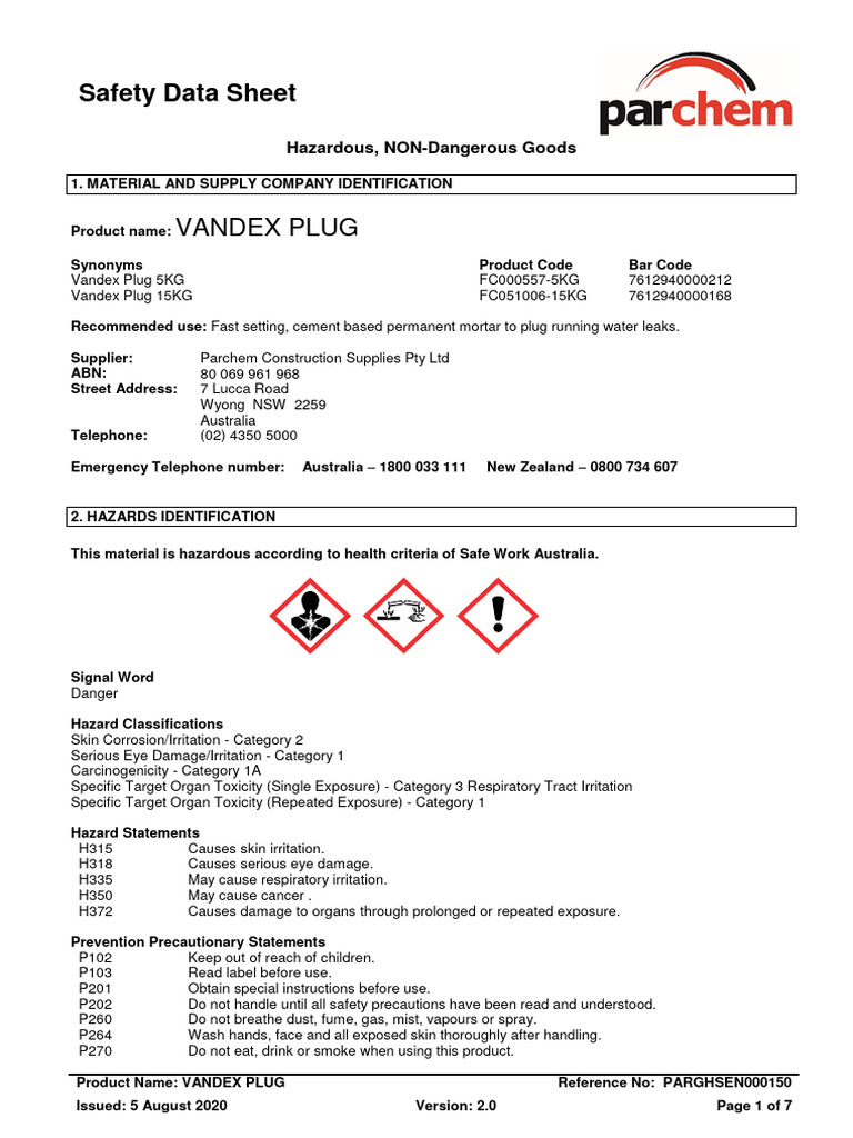 VANDEX_PLUG-AUS_GHS | PDF