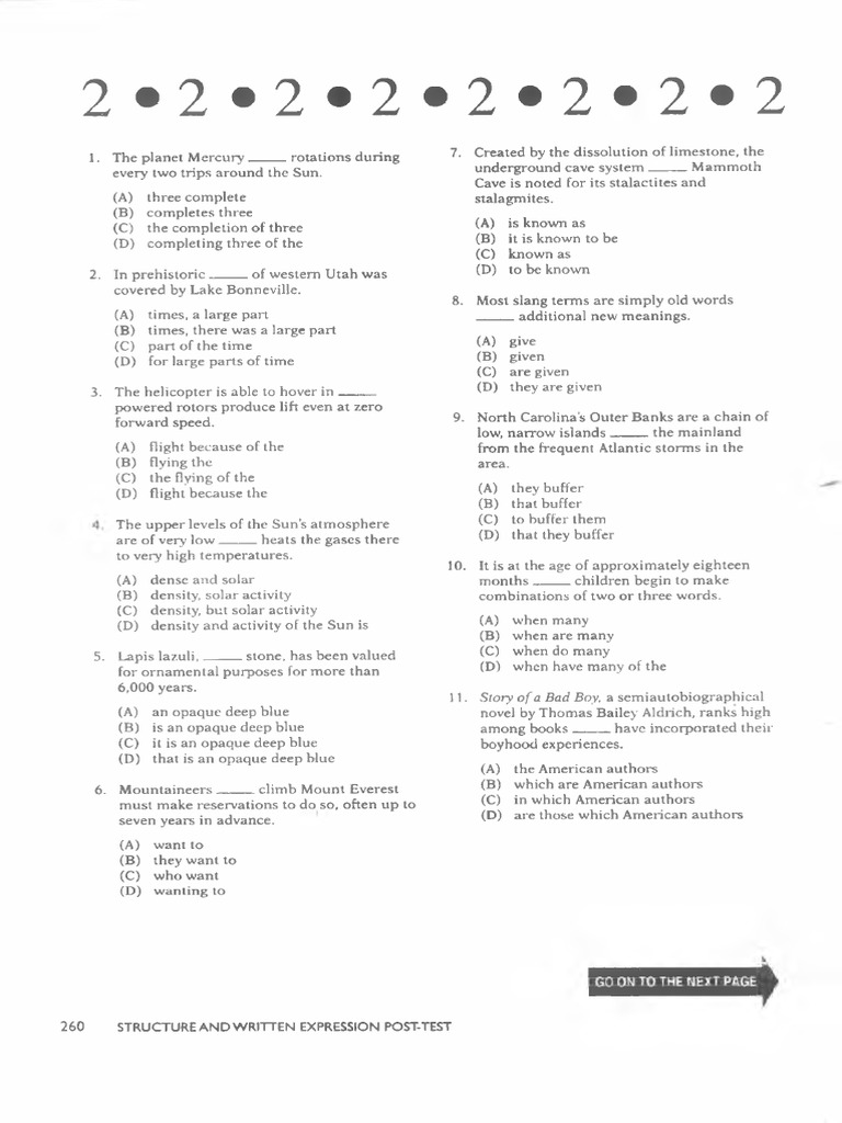 260 Structureand Written Expressionpost Test Pdf 
