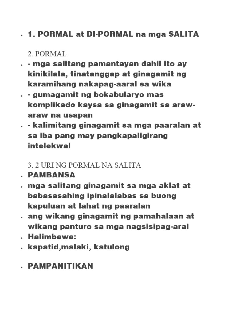 Pormal at Dipormal Na Salita | PDF