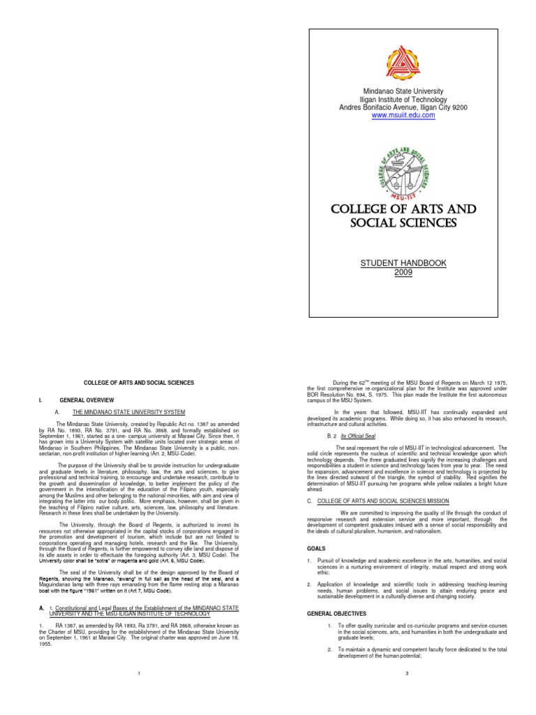 CASS Student Handbook Rev2009 | PDF | University And College Admission ...