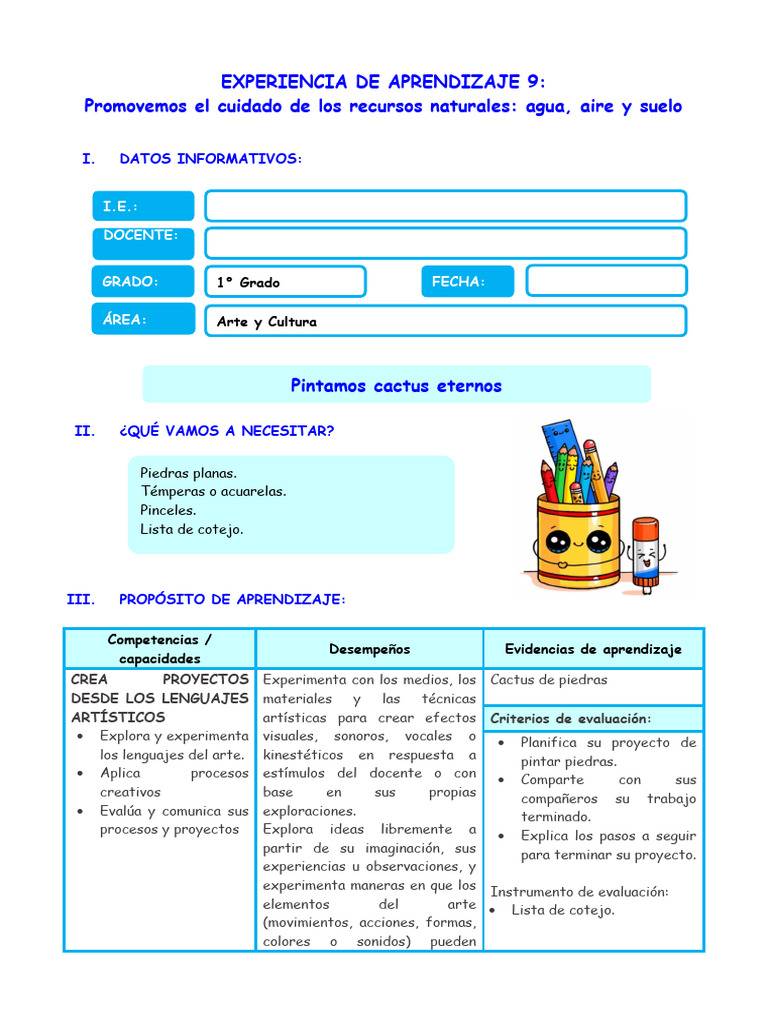 Pintamos Cactus Eternos - AYC - SESIÓN | PDF | Aprendizaje | Evaluación