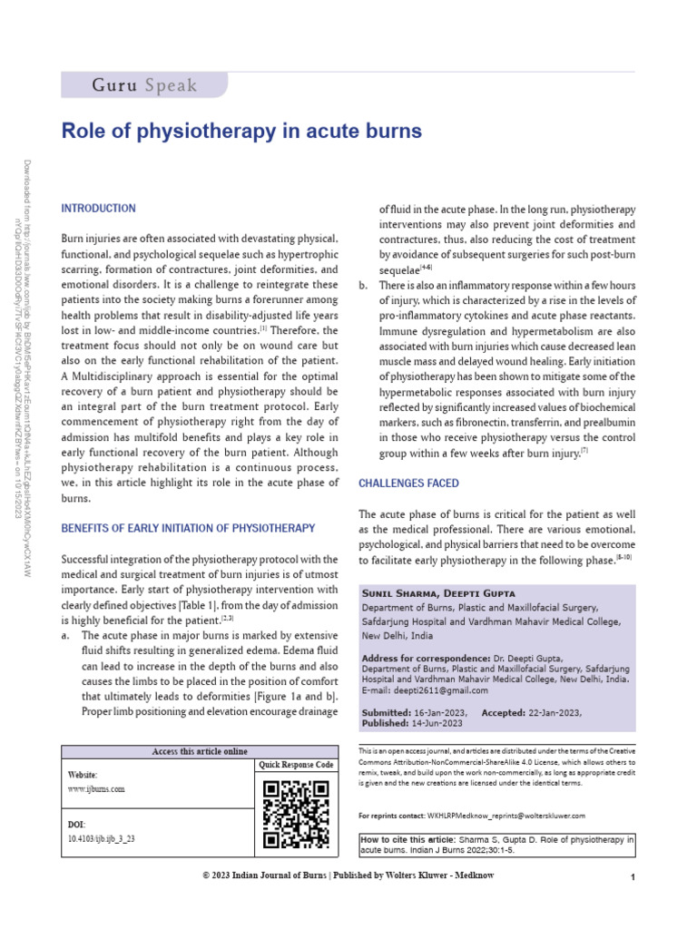 Physiotherapy's Role in Acute Burns | PDF | Anatomical Terms Of Motion ...