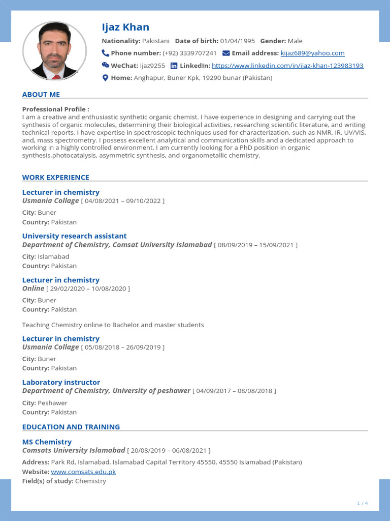 Ijaz CV. | PDF | Chemistry | Physical Sciences