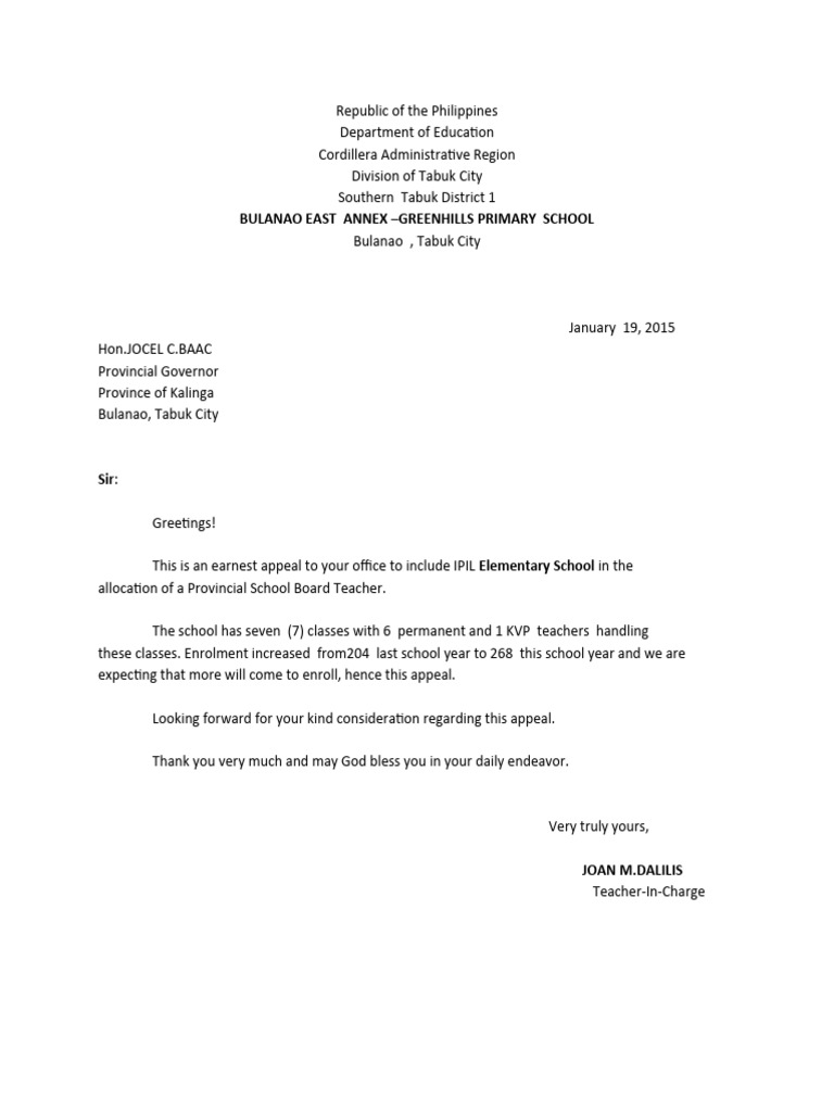Letter Request For School Lot | PDF | Wellness