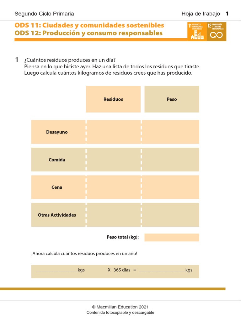Actividad ODS 11 12 Primaria | PDF | Residuos | Reciclaje