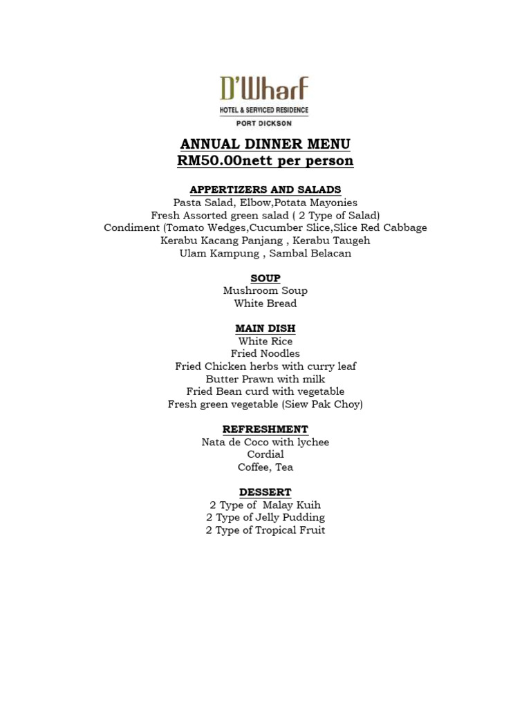 Annual Dinner Menu RM 50 | PDF