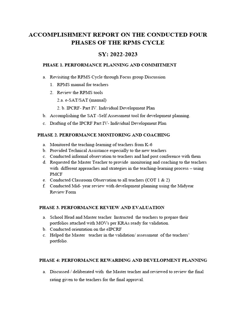RPMS Cycle Accomplishment Report 2022-2023 | PDF | Career & Growth ...