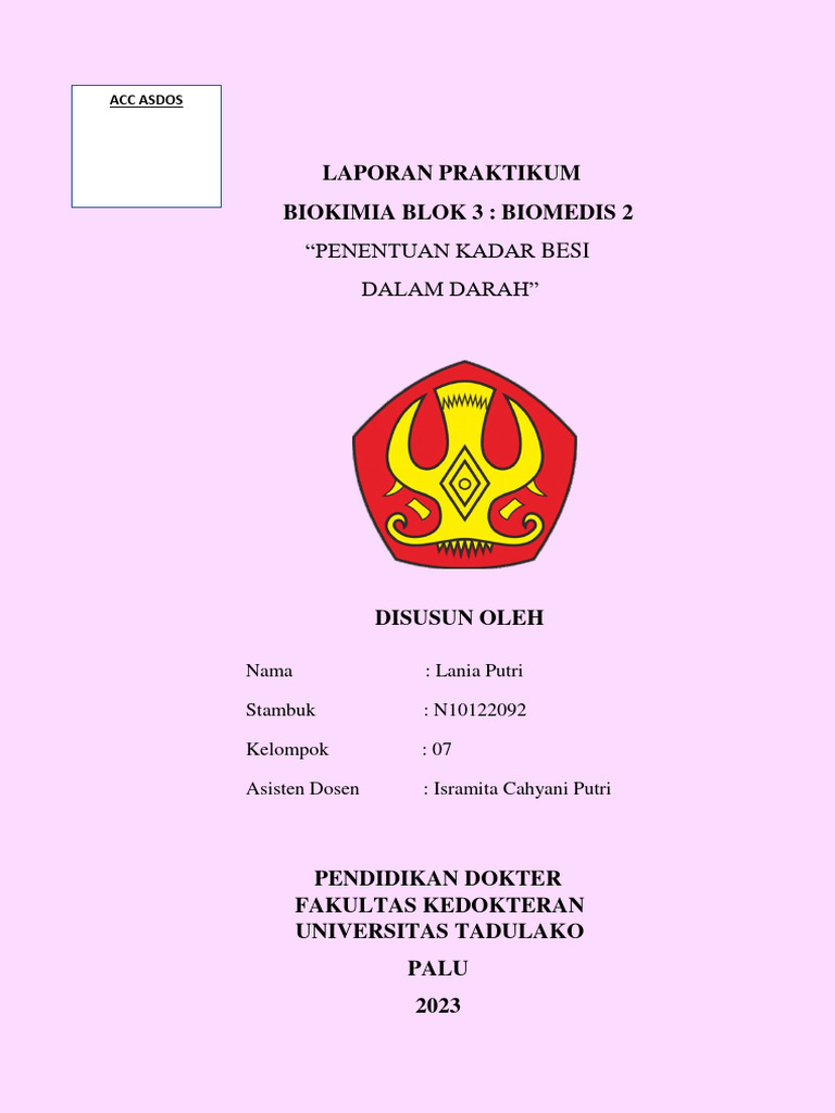 N10122092 - LANIA PUTRI - Laprak Biokim Kadar Besi Darah Sementara | PDF