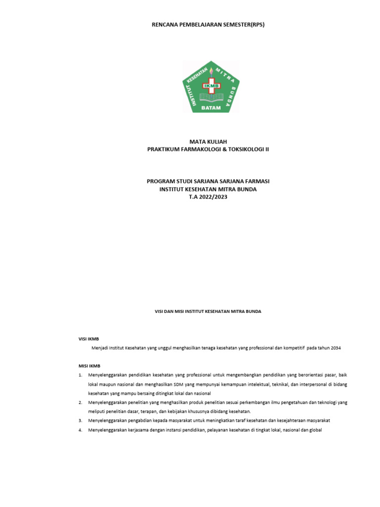 RPS Prak - Farmakologi & Toksikologi Ii Ikmb 2023. | PDF