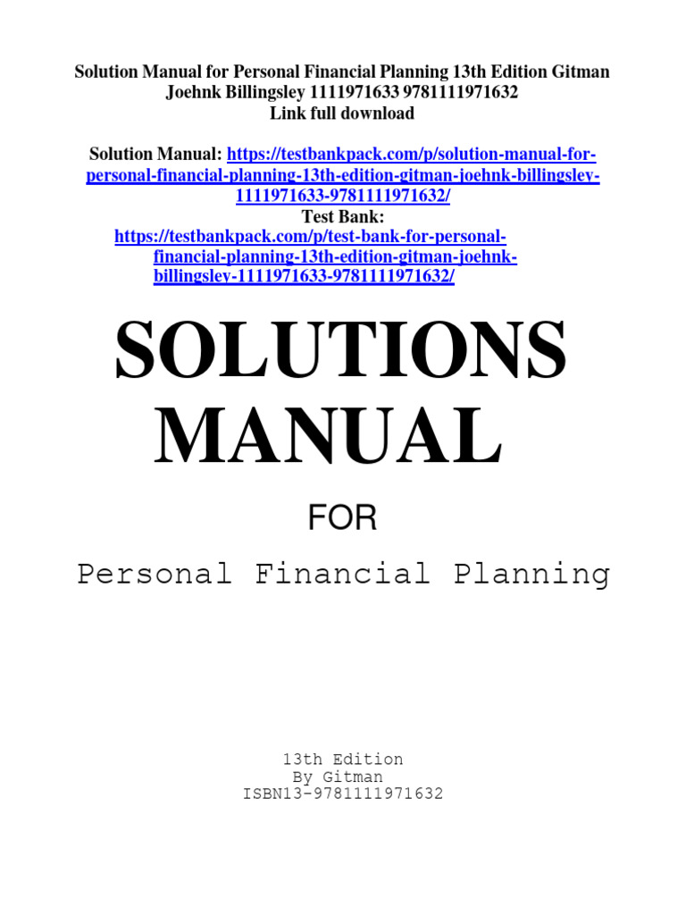 Solution Manual for Financial Planning 13th | PDF | Project Gutenberg ...