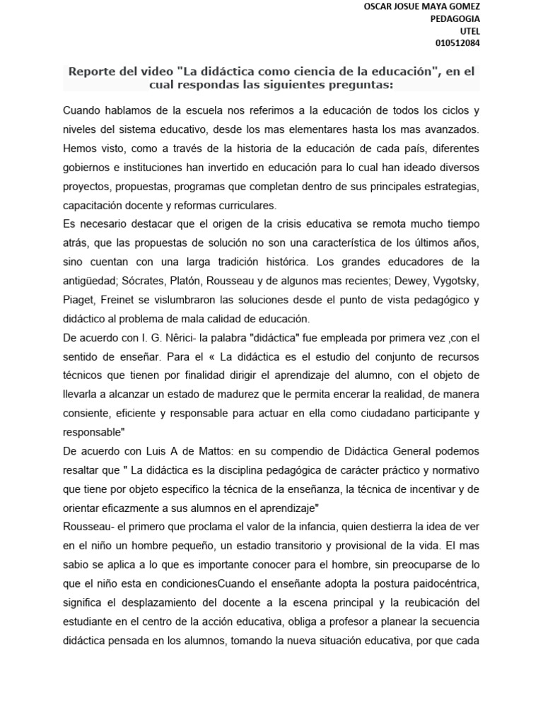 Maya Gomez Oscar Josue - Pe - 1 | PDF | Enseñando | Teoría de la educación
