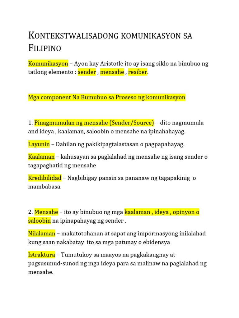 Kontekstwalisadong Komunikasyon Sa Filipino | PDF