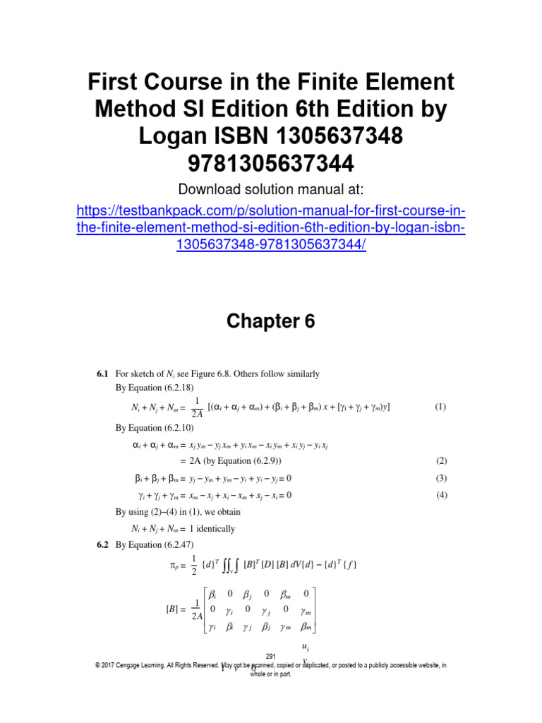 First Course in The Finite Element Method SI Edition 6th Edition Logan Solutions Manual 1 | PDF ...